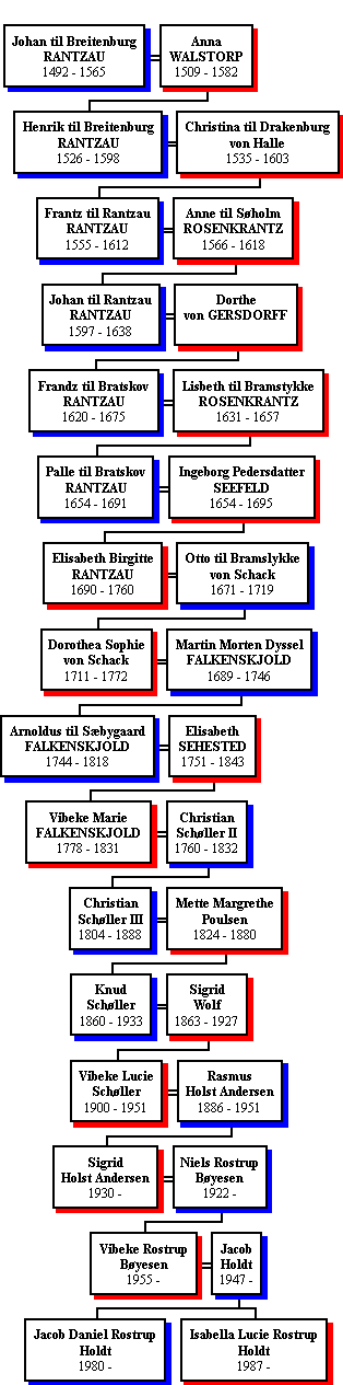 Kinship of Johan Rantzau with Daniel and Lalou Holdt